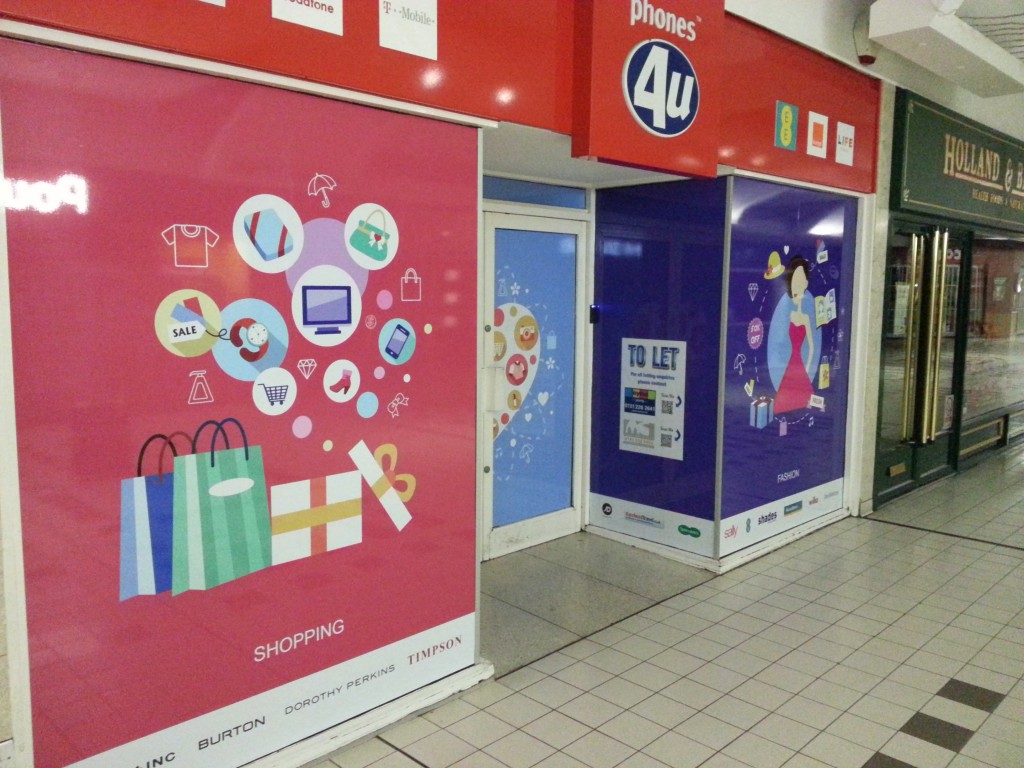 Shopping centre window graphics | Outdoor Branding | Feather Flags ...